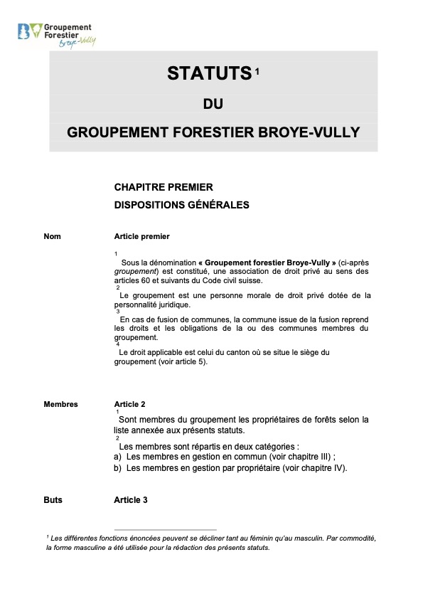Statuts du groupement forestier Broye-Vully - Groupement forestier ...